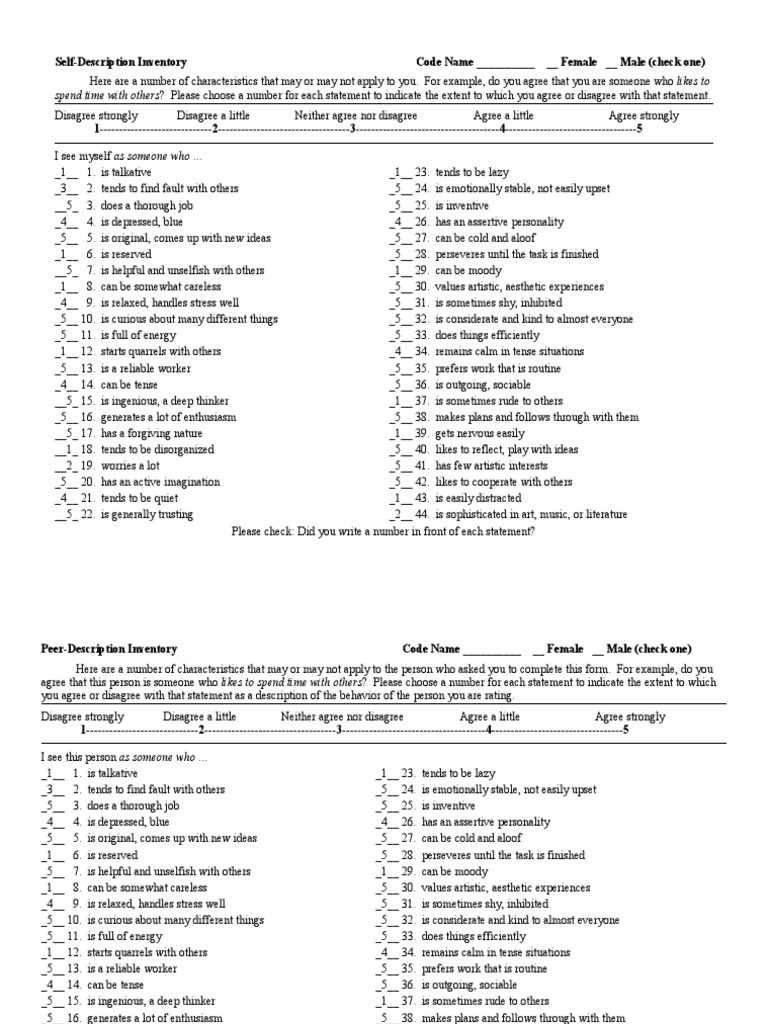 Big Five Inventory - Doc 1 | PDF | Psychological Concepts | Psychology