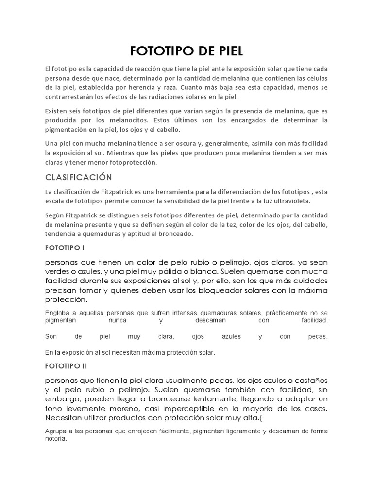 Clasificación de Fototipos de Piel | PDF | Color de piel humana | Piel