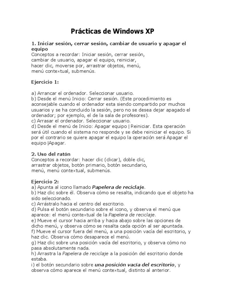 Prácticas de Windows XP | PDF | Ventana (informática) | Archivo de ...