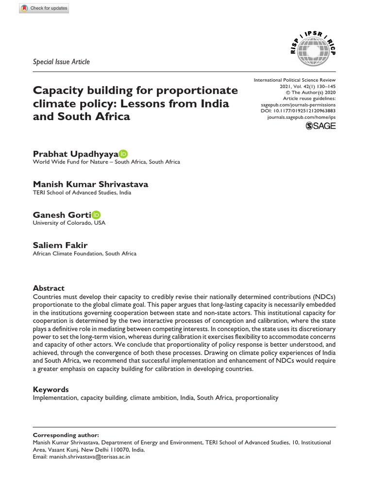 Capacity Building For Proportionate Climate Policy Lessons From India ...