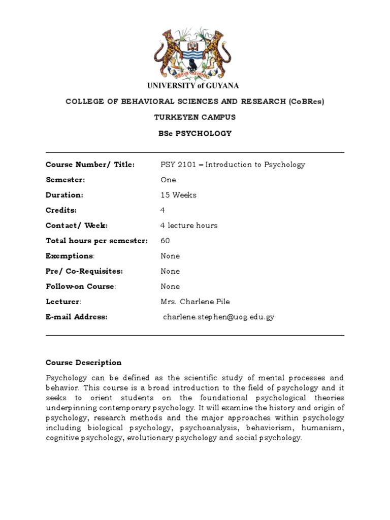 PSY 2101 Introduction To Psychology Course Outline | PDF | Psychology ...