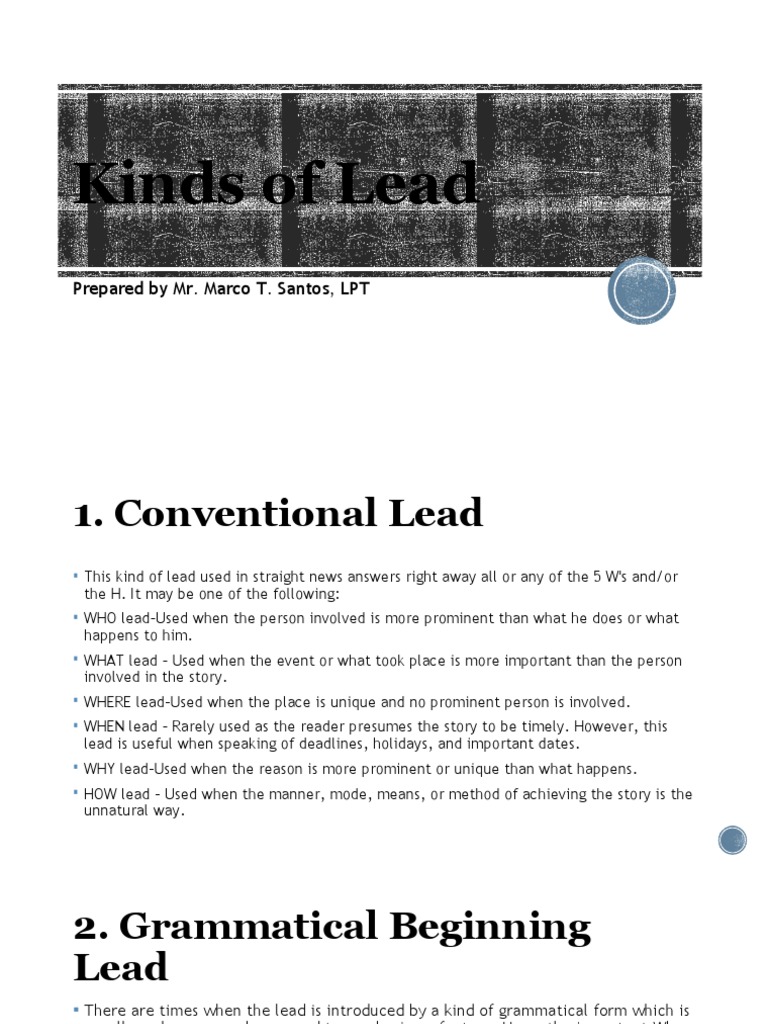 Types of Lead | PDF | Linguistic Morphology | Language Mechanics