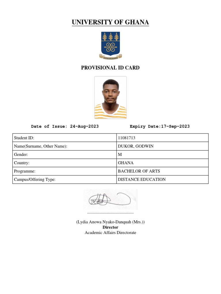University of Ghana: Provisional Id Card | PDF