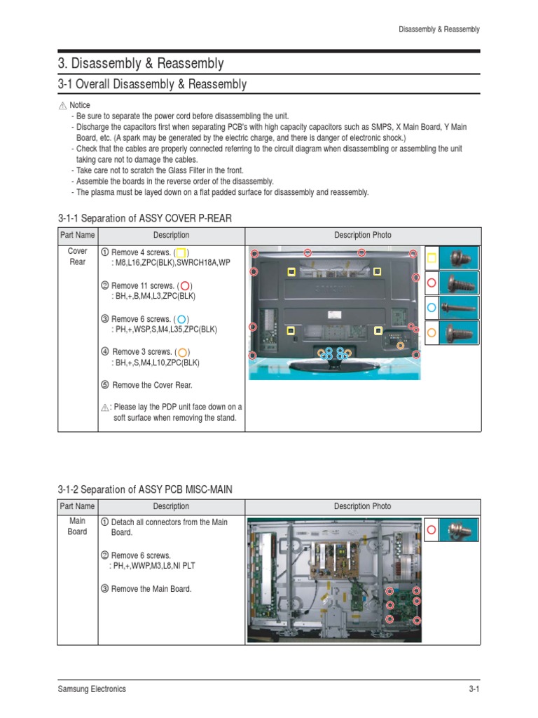 Samsung PS42A410 Disassembly - & - Reassembly | PDF | Components | Materials Science