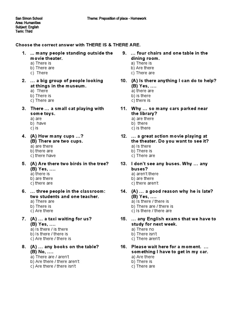 ACTIVITY there is there are (1) | PDF