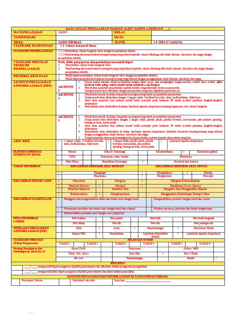 5.0 Sifat Cahaya (THN 4) 2020 | PDF | Sains & Matematika
