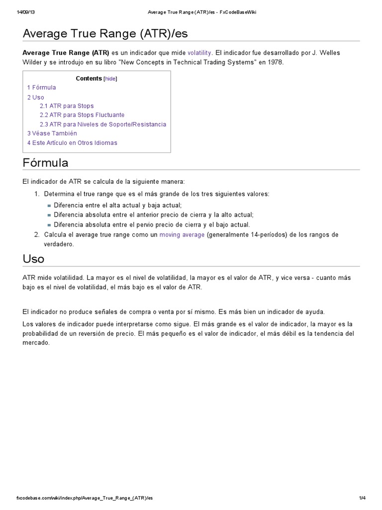 Average True Range (ATR) - Es - FxCodeBaseWiki | PDF | Volatilidad (Finanzas) | Sector privado