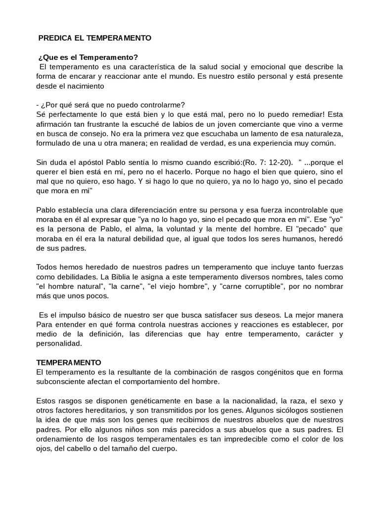 El Temperamento | PDF | Temperamento | Pablo el apóstol