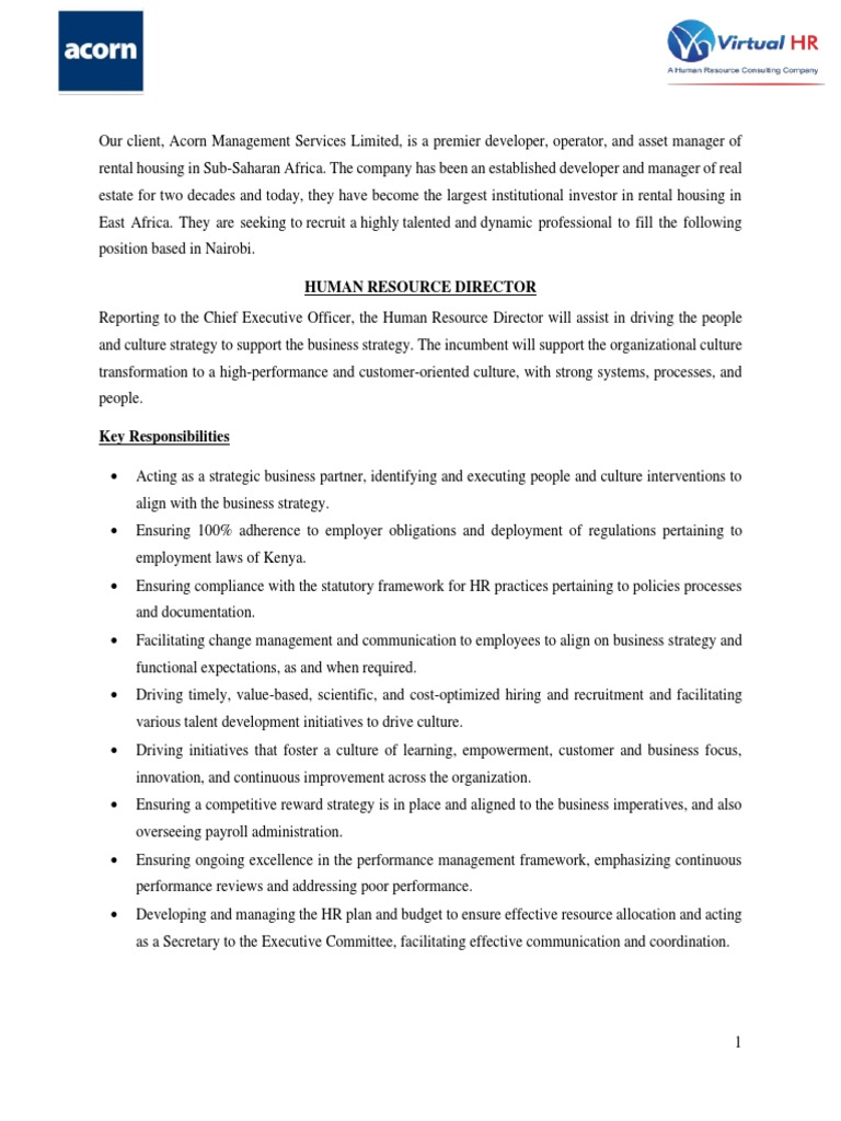 Job Advert - Human Resource Director | PDF | Human Resource Management ...