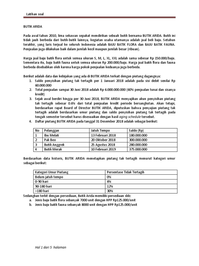 Soal Ui Piutang | PDF | Pengelolaan Keuangan & Uang | Hukum