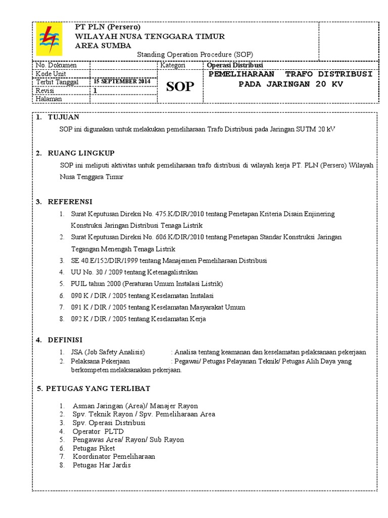 Sop Penggantian Trafo Distribusi | PDF