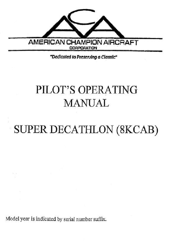 American Champion Super Decathalon 8KCAB Pilot Operating Handbook PDF | PDF