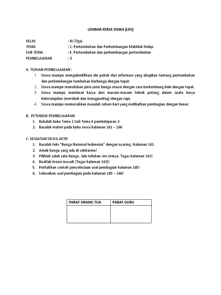 LKS Tema 1 Sub Tema 4 Pembelajaran 3 | PDF
