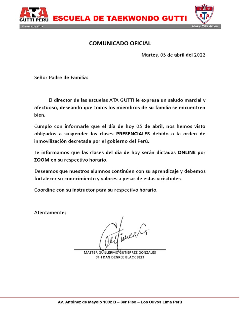 Comunicado Suspension de Clases 05 Abril | PDF