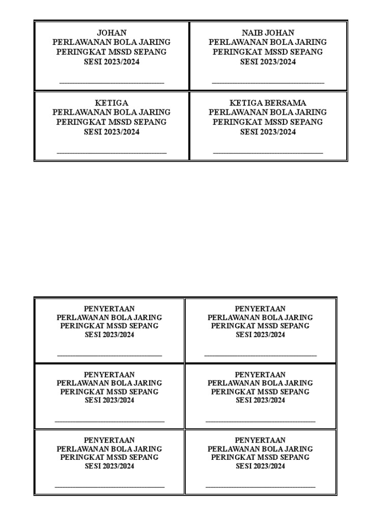 Label Sampul Sijil Bola Jaring | PDF