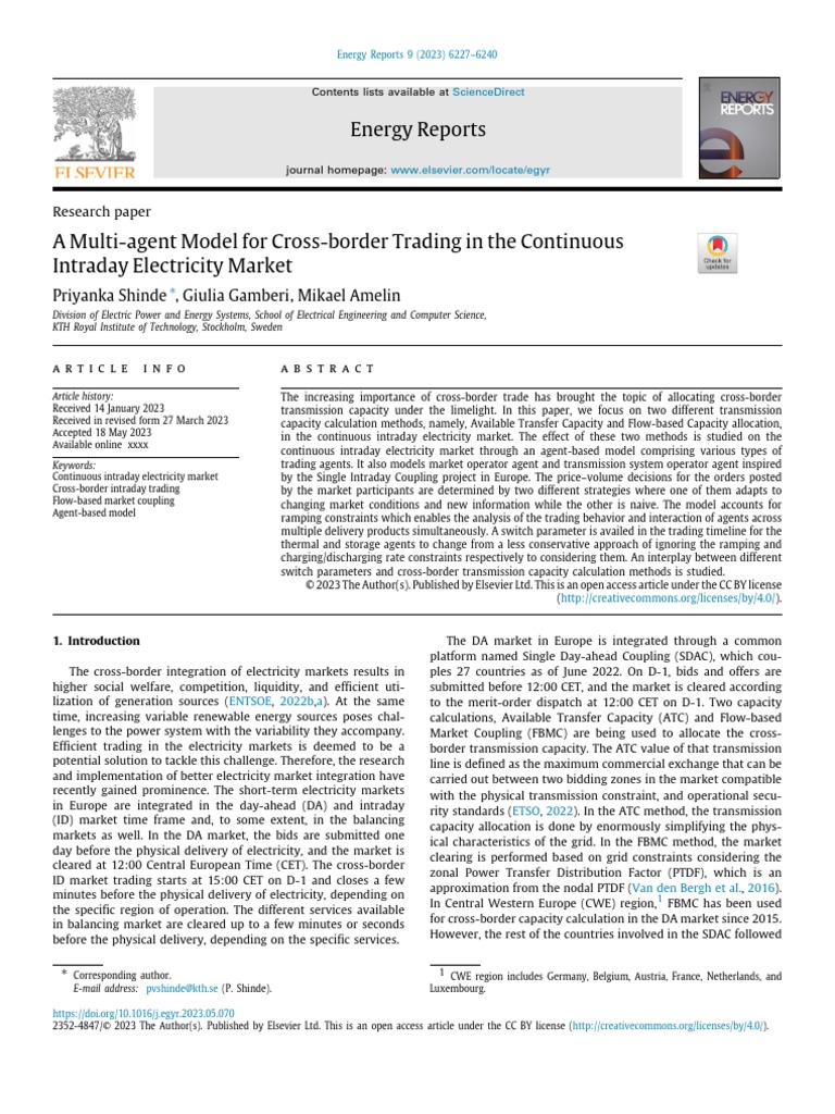 Cross-Border Trading in Electricity Markets | PDF | Agent Based Model ...
