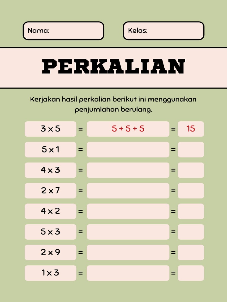 Hijau Lembar Kerja Matematika Perkalian | PDF