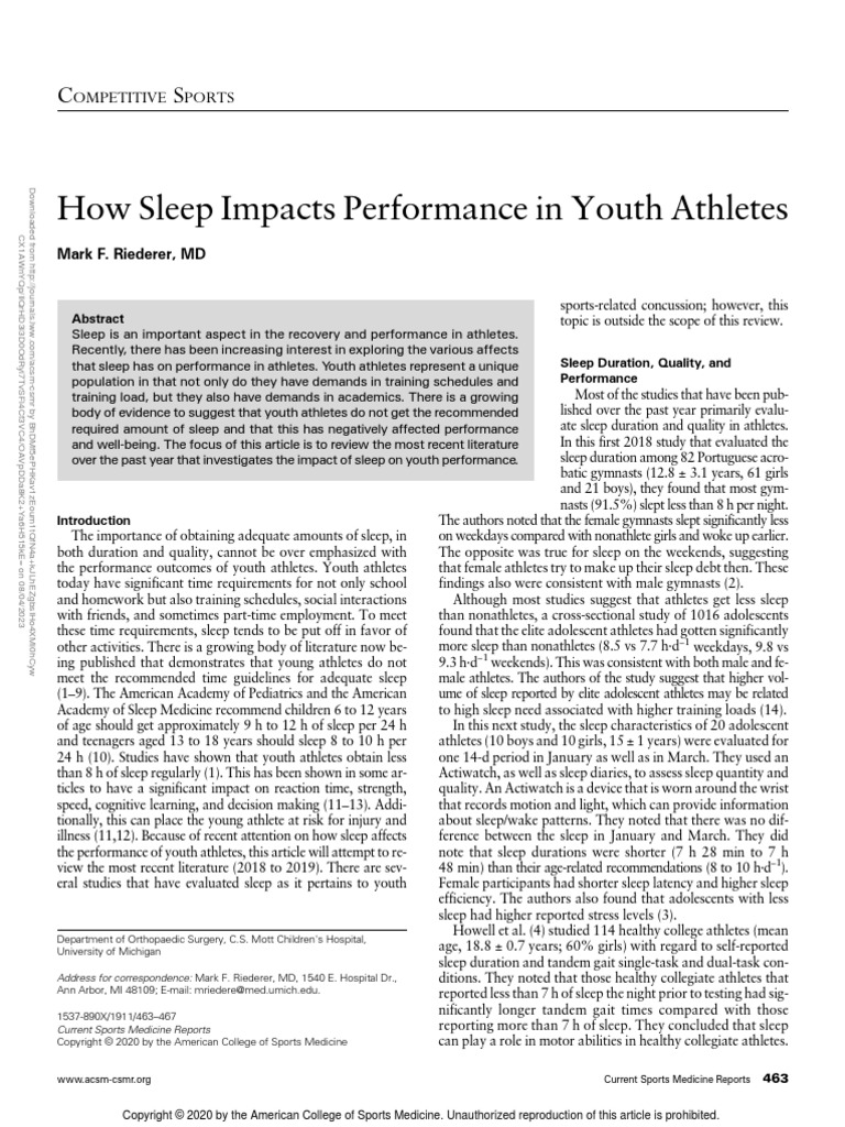 How Sleep Impacts Performance in Youth Athletes.8 | PDF | Sleep | Sleep ...