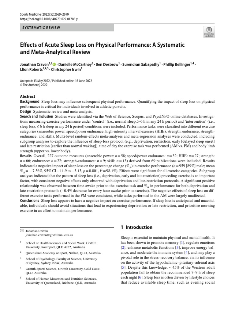 Effects of Acute Sleep Loss On Physical Performance: A Systematic and ...