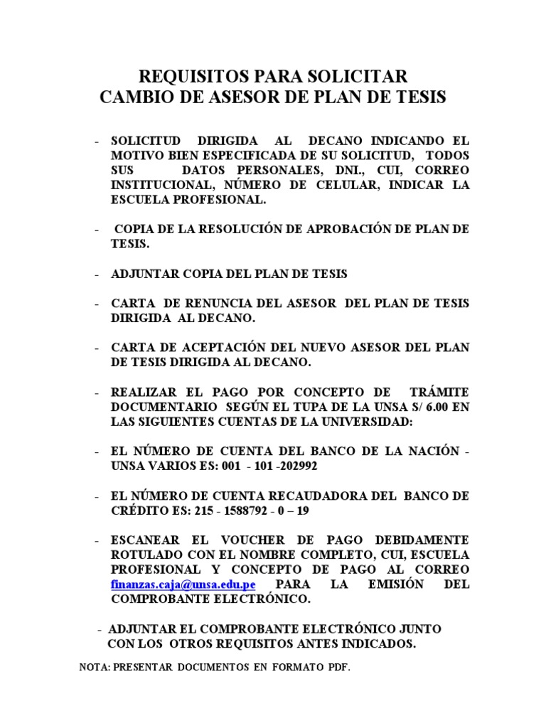 Requisitos para Solicitar Cambio de Asesor | PDF
