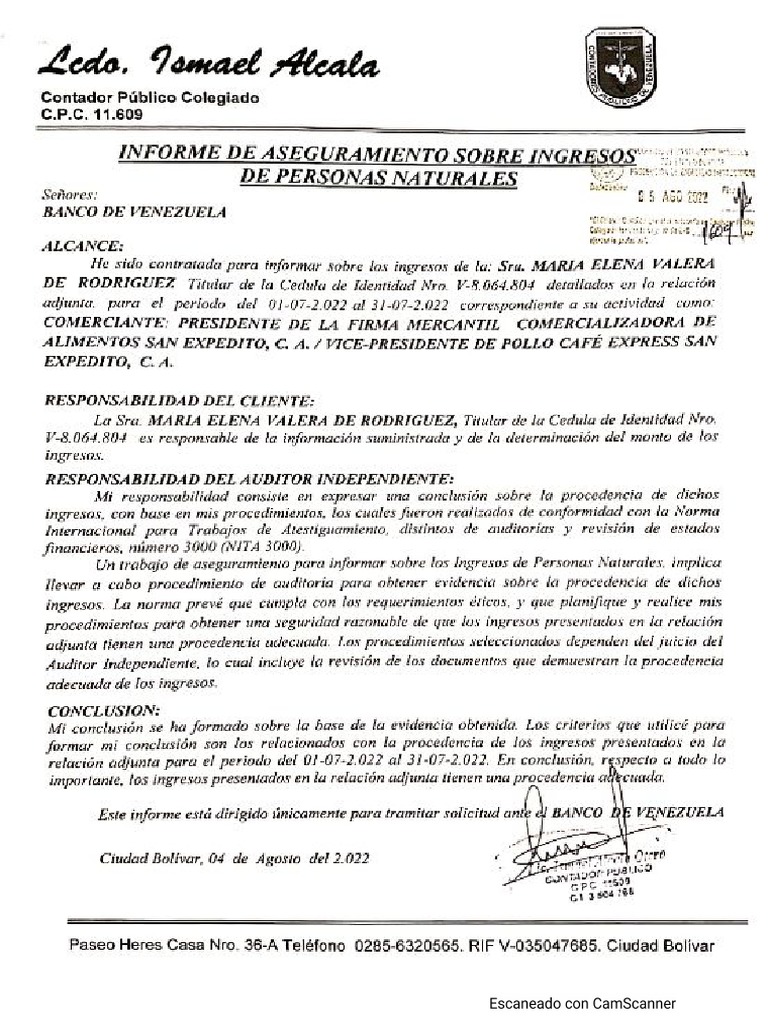 Certificación de Ingresos Maria Valera | PDF