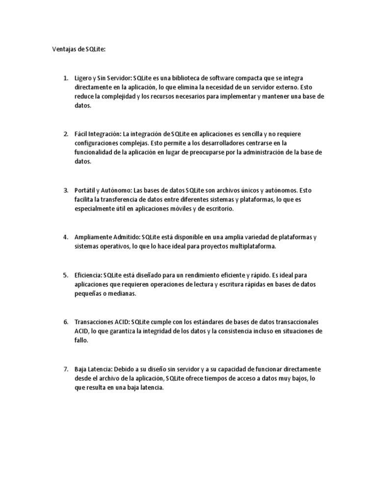 Ventajas de SQLite y Desventajas de SQLite | PDF | Servidor ...