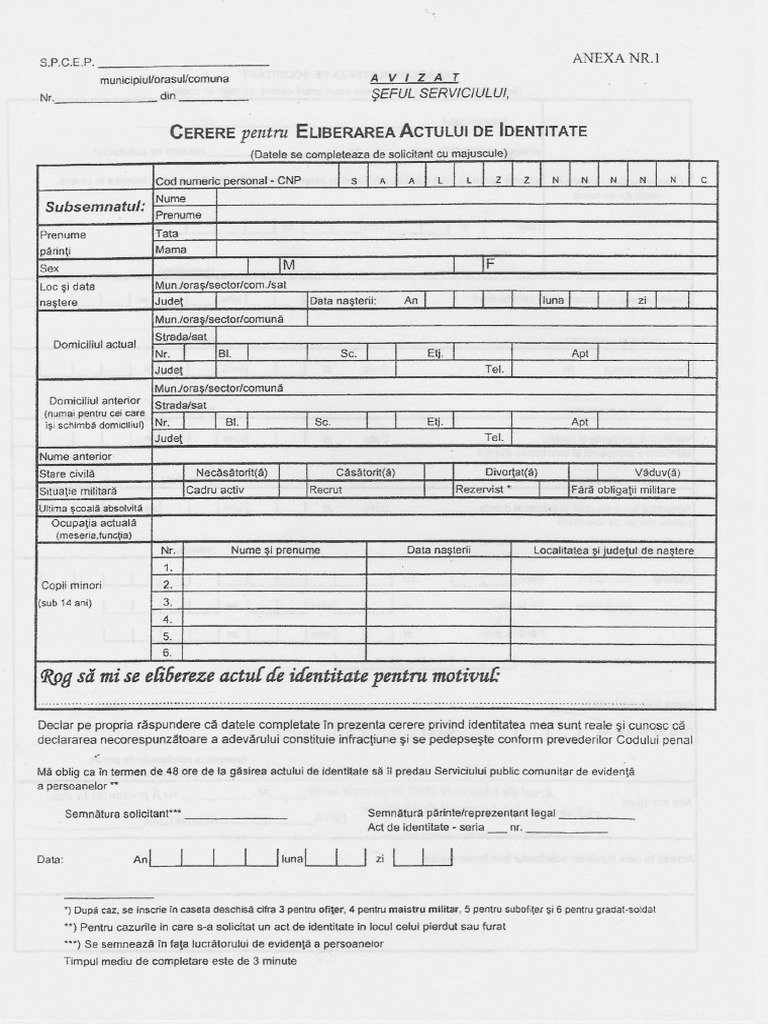 Cerere Eliberare Buletin 2023 | PDF