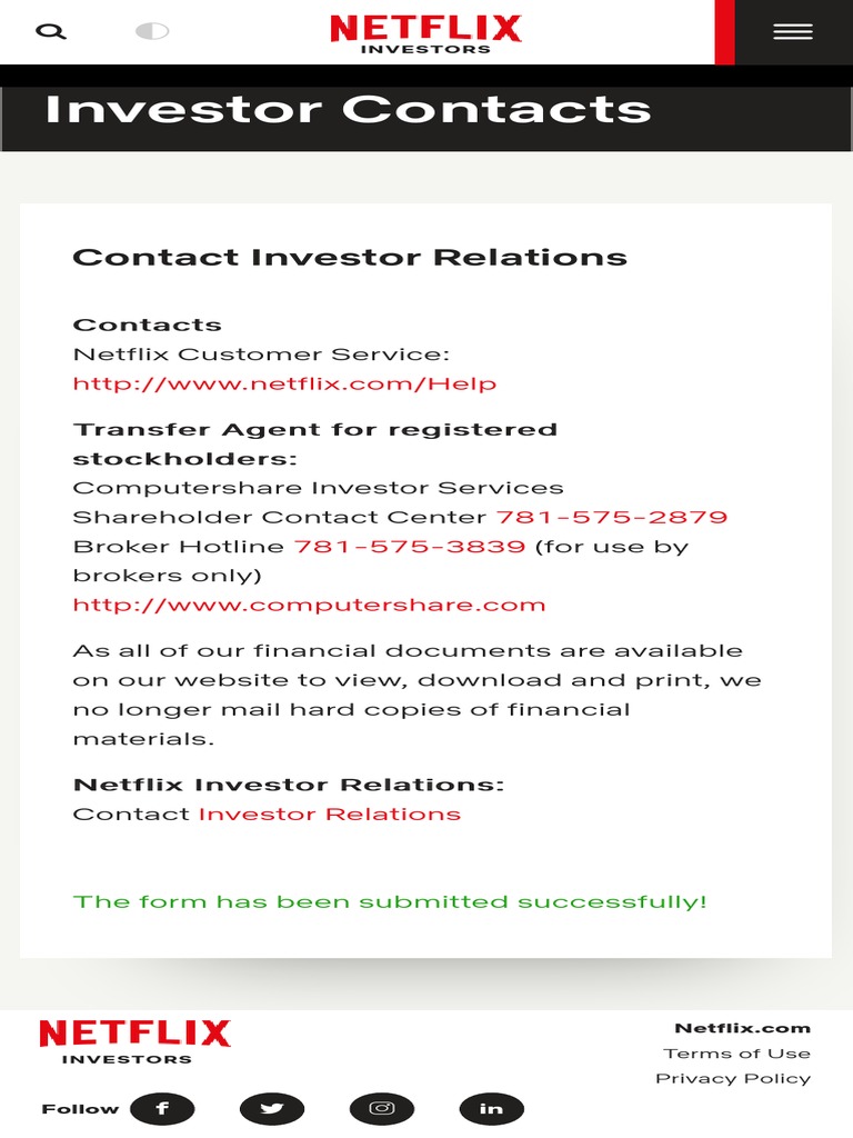 Netflix - Resources - Investor Contacts | PDF | Finance & Money ...