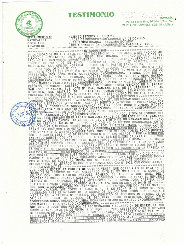 Testimonio Juliaca | PDF