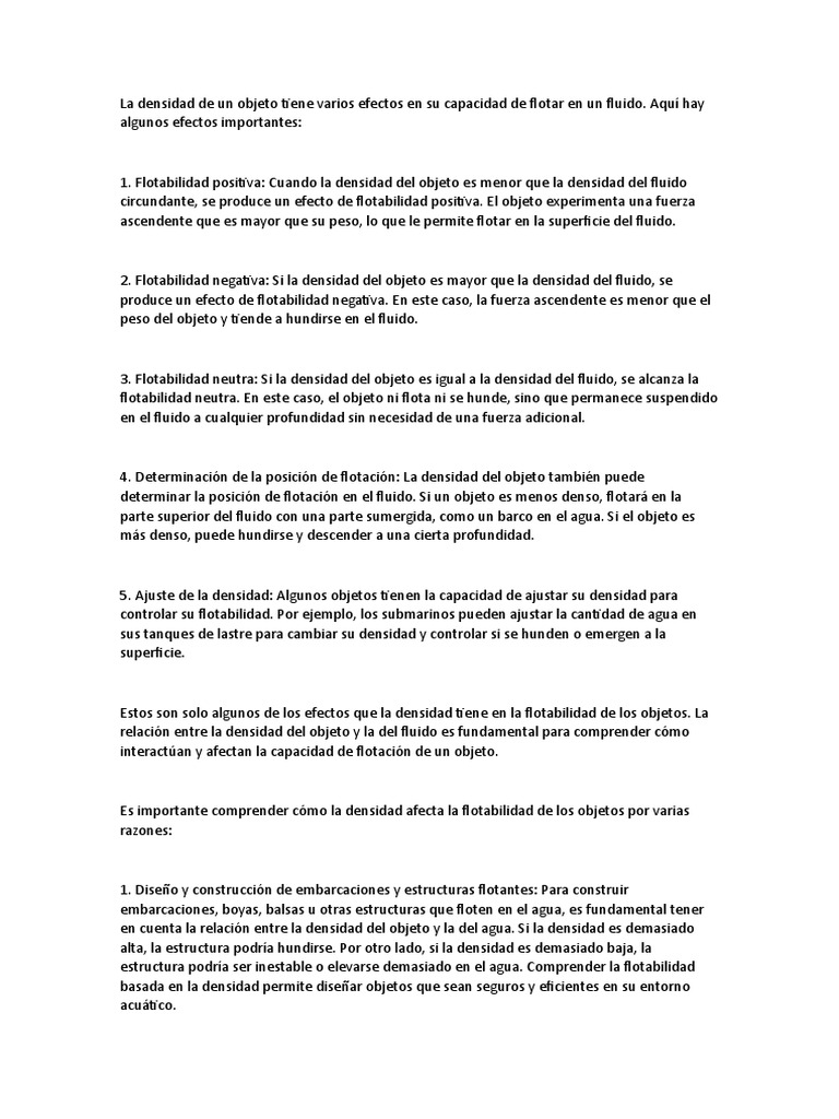 Densidad y Flotabilidad: Claves Acuáticas | PDF | Flotabilidad