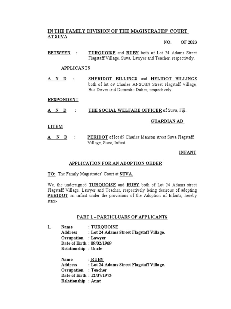 Application of Adoption Order | PDF | Affidavit | Family