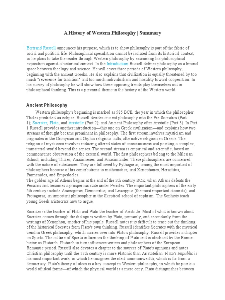 A History of Western Philosophy-SUMMARY | PDF | Plato | Ancient Greek ...