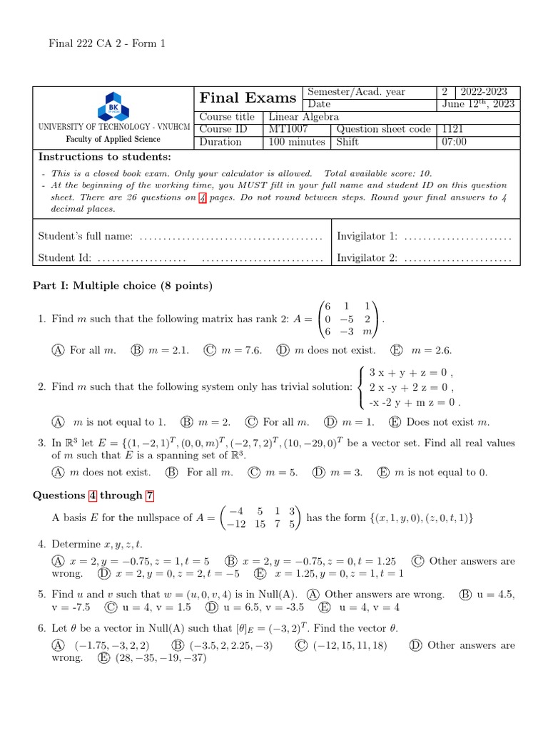 LA Form TA | PDF | Eigenvalues And Eigenvectors | Functions And Mappings