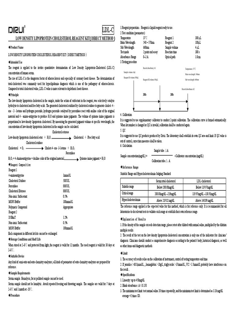 Kit Insert - LDL-C | PDF | Low Density Lipoprotein | Cholesterol