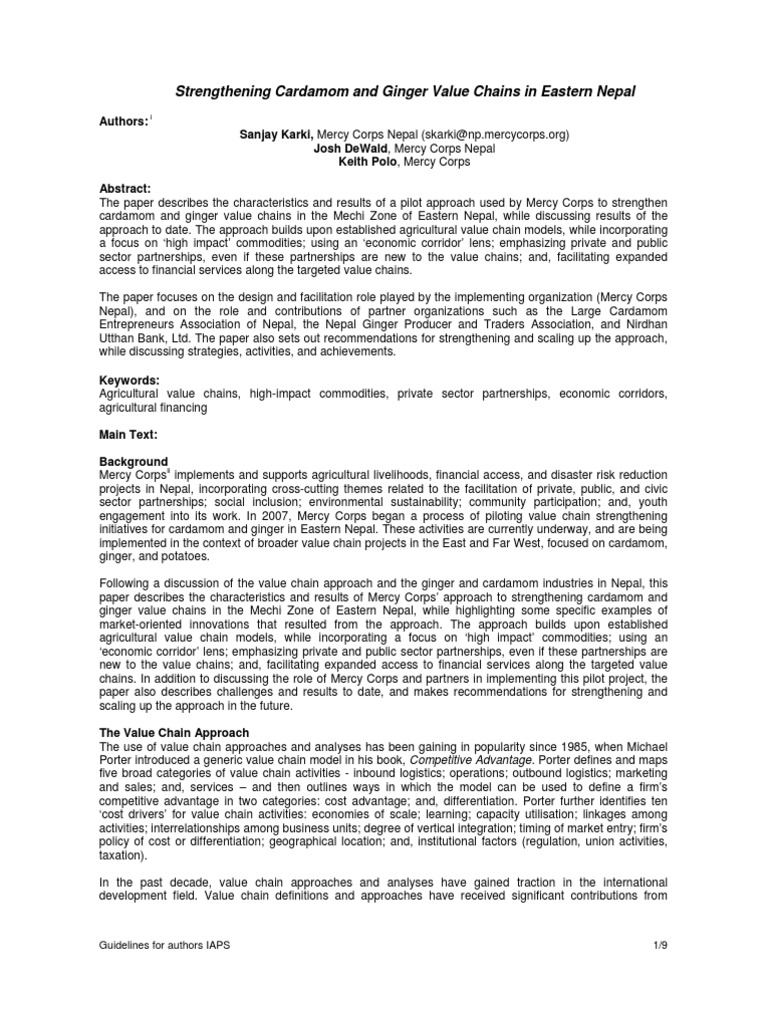 Nepal's Cardamom & Ginger Value Chains | PDF | Value Chain | Profit ...