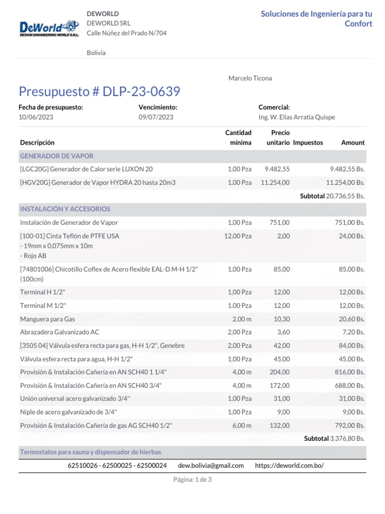 Presupuesto - DLP-23-0639 | PDF | Construyendo tecnología | Materiales