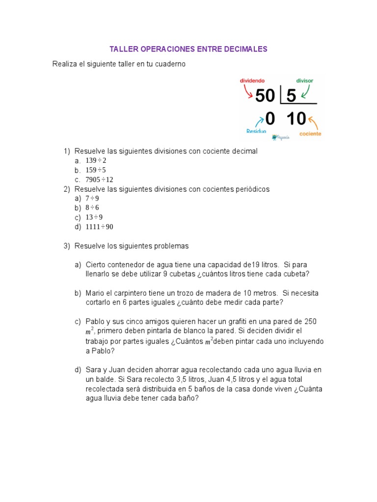 Taller Operaciones Decimales | PDF