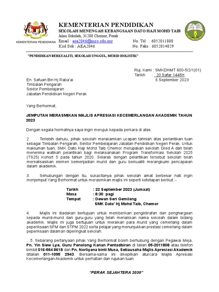 Surat Jemputan Perasmi YB MAKA 2023 | PDF