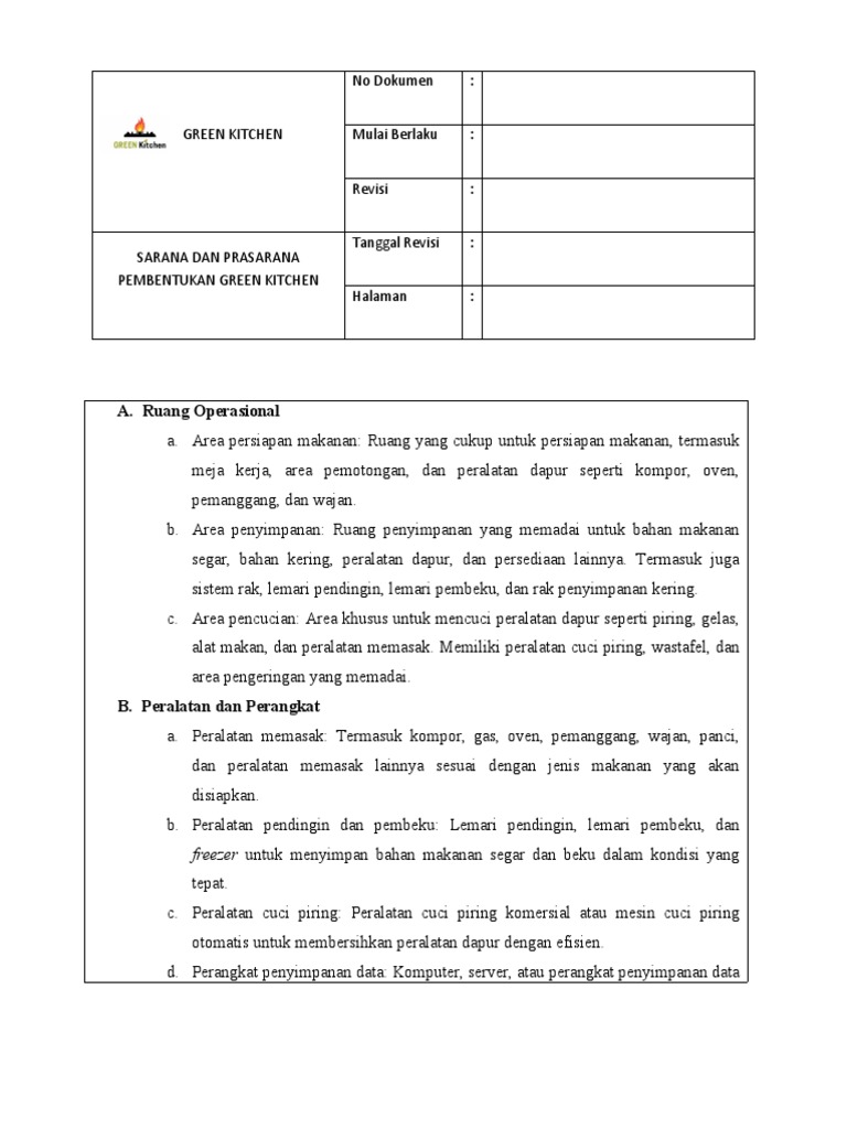 Sarana Dan Prasarana Pembentukan Cloud Kitchen | PDF