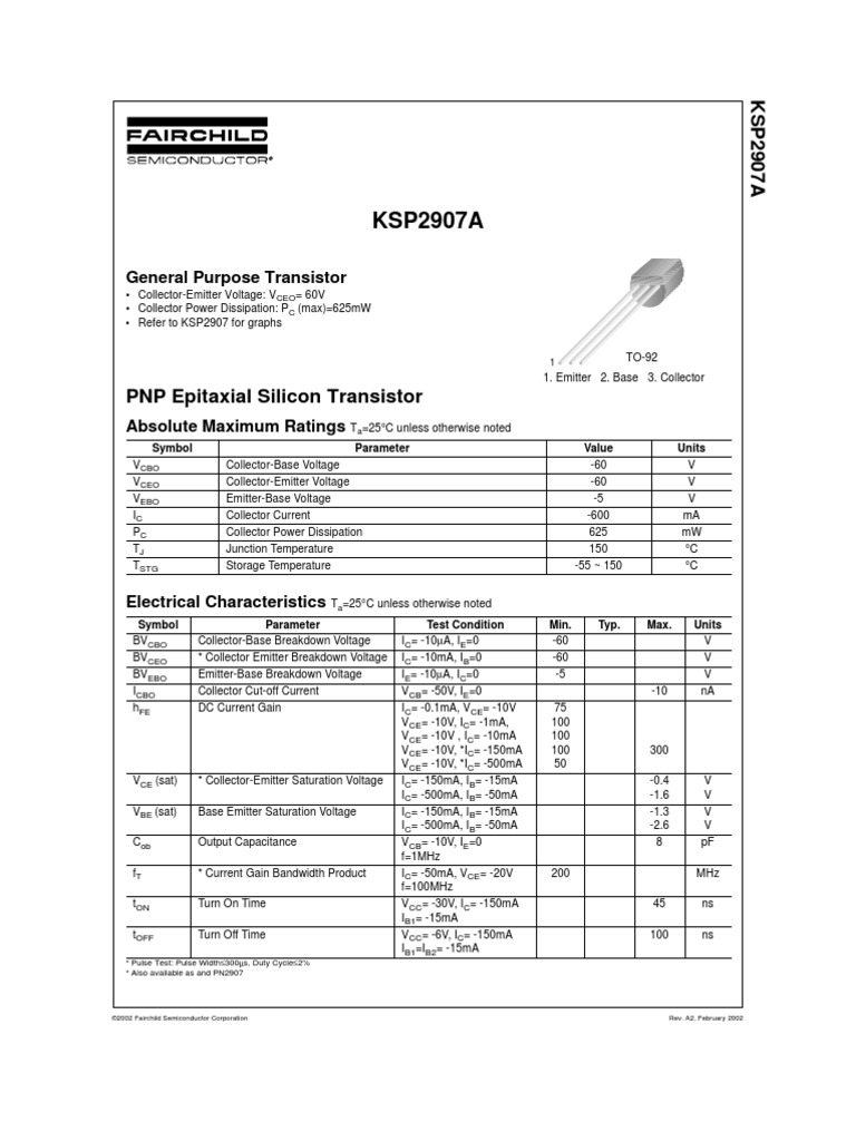 KSP2907A: PNP Epitaxial Silicon Transistor | PDF | Transistor ...