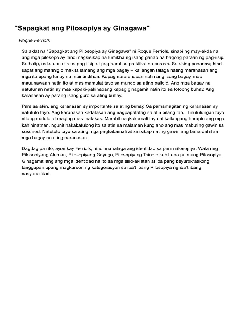 Sapagkat Ang Pilosopiya Ay Ginagawa | PDF