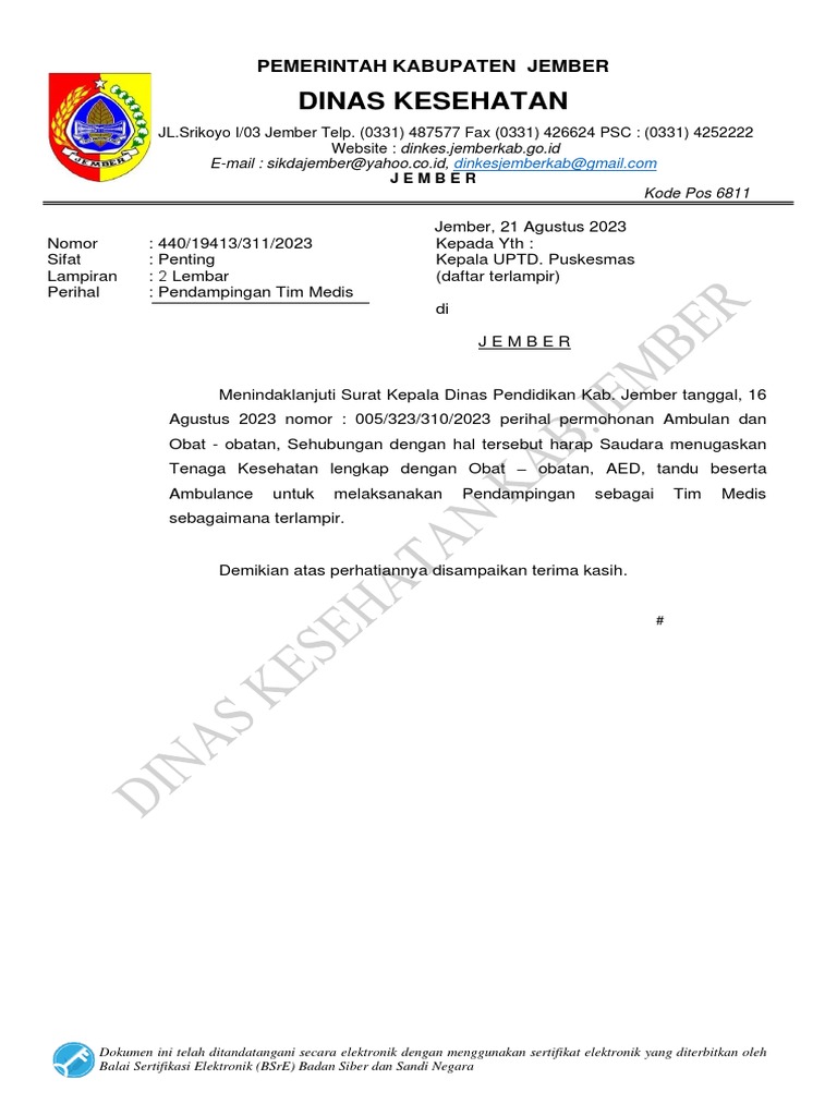 Pendampingan Tim Medis Jember 2023 | PDF