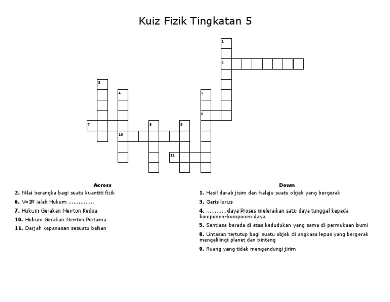Kuiz Fizik Tingkatan 5 - Crossword Puzzle | PDF