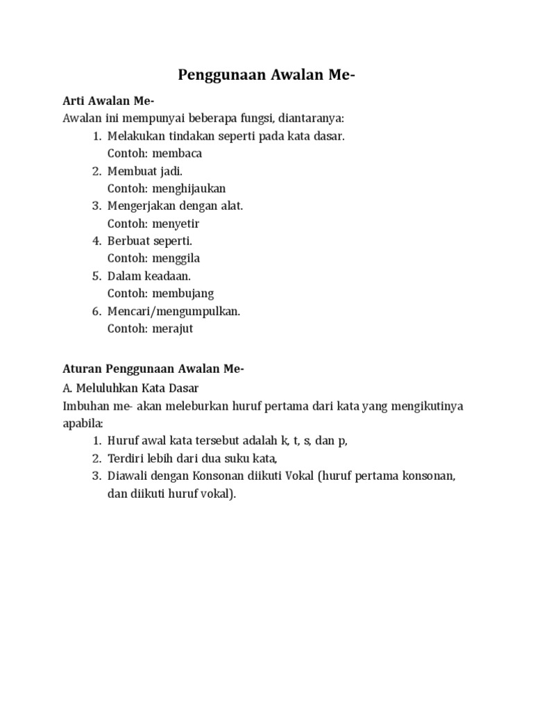 Fungsi dan Aturan Awalan Me- | PDF | Seni & Disiplin Bahasa