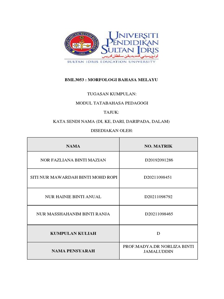 Modul Tatabahasa Kata Sendi Nama | PDF