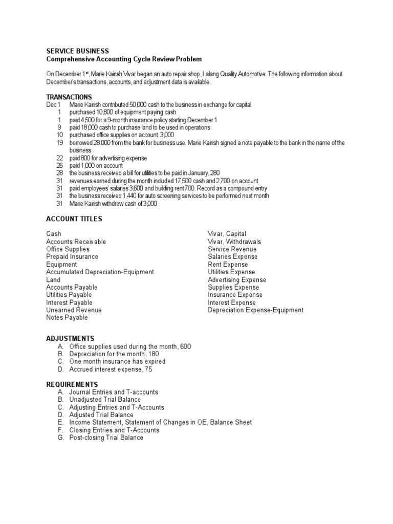 Service Business Accounting Cycle | Download Free PDF | Debits And ...