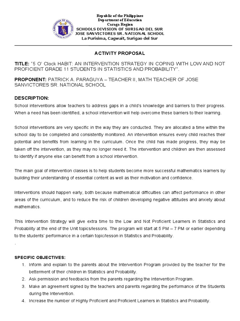 Activity Proposal - Intervention Program in Stat | PDF | Teachers | Learning