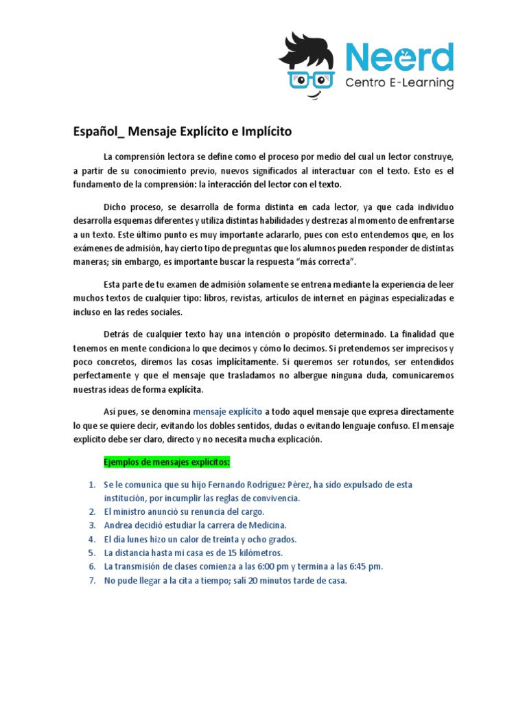 CL Explicito e Implicito - P | PDF | Comprensión lectora