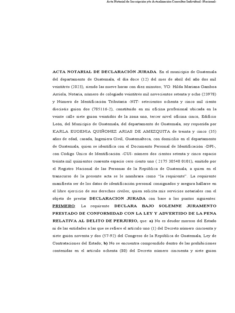 Acta Declaración Actualizada | PDF | Guatemala | Justicia