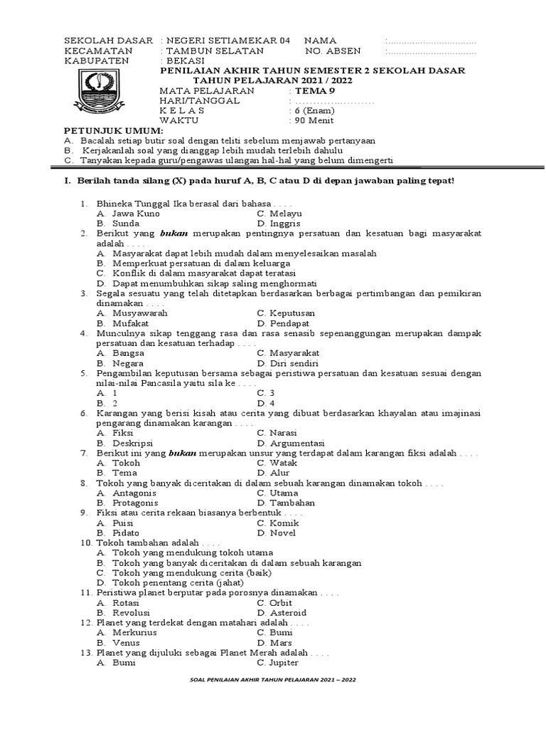 Soal Pat Tema 9 (2022) | PDF